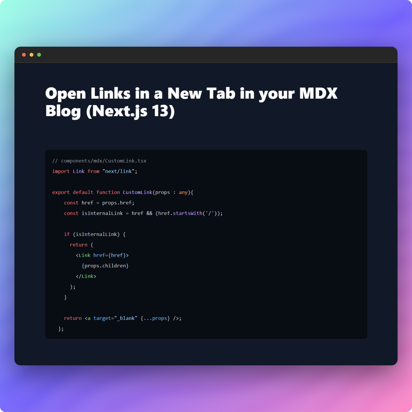Open Links in a New Tab in your MDX Blog (Next.js 13) Open Links in a New Tab in your MDX Blog (Next.js 13)